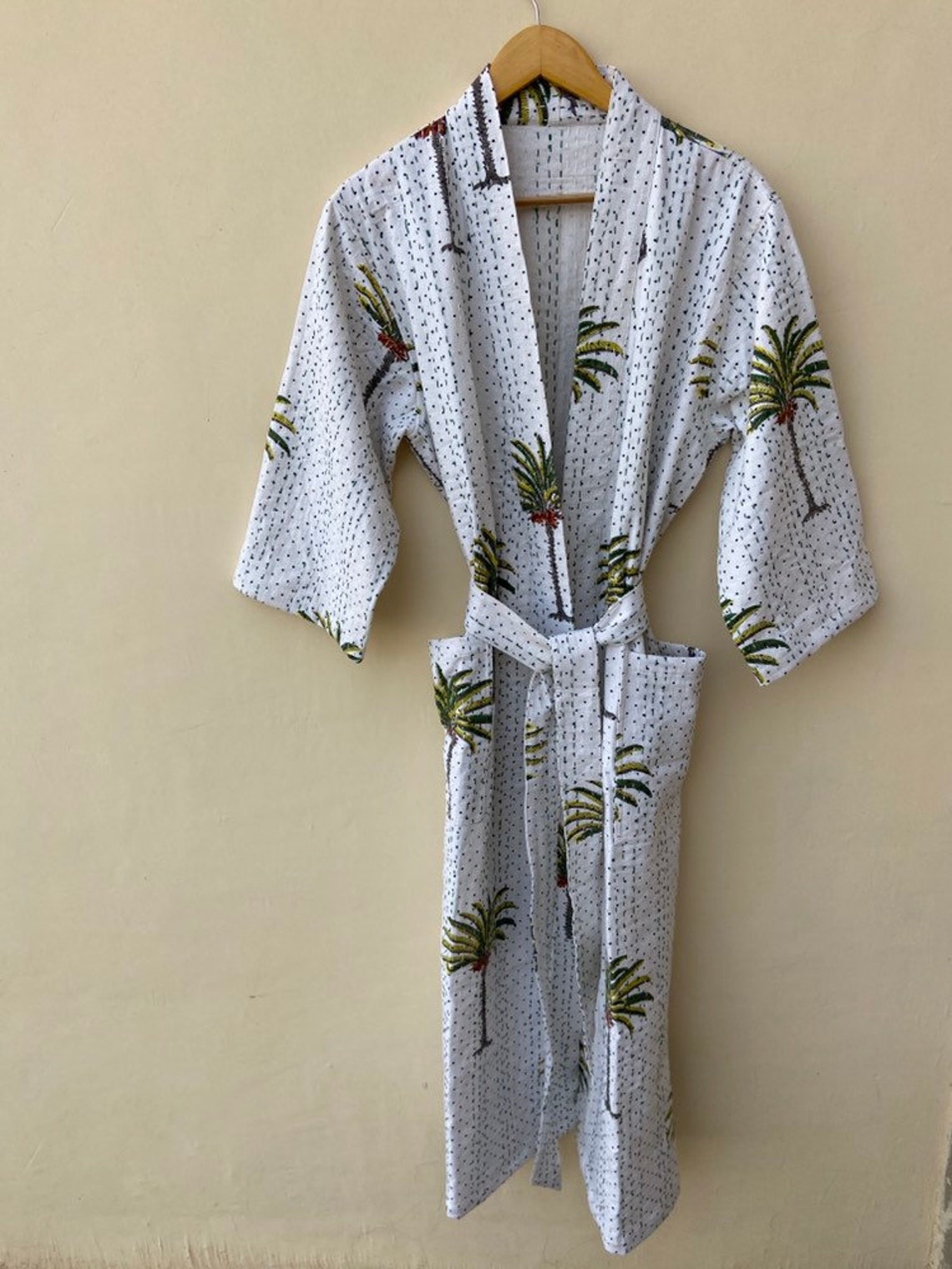 Bath Robe100% Cotton Indian Palm Tree Robe Handmade Kantha - Etsy