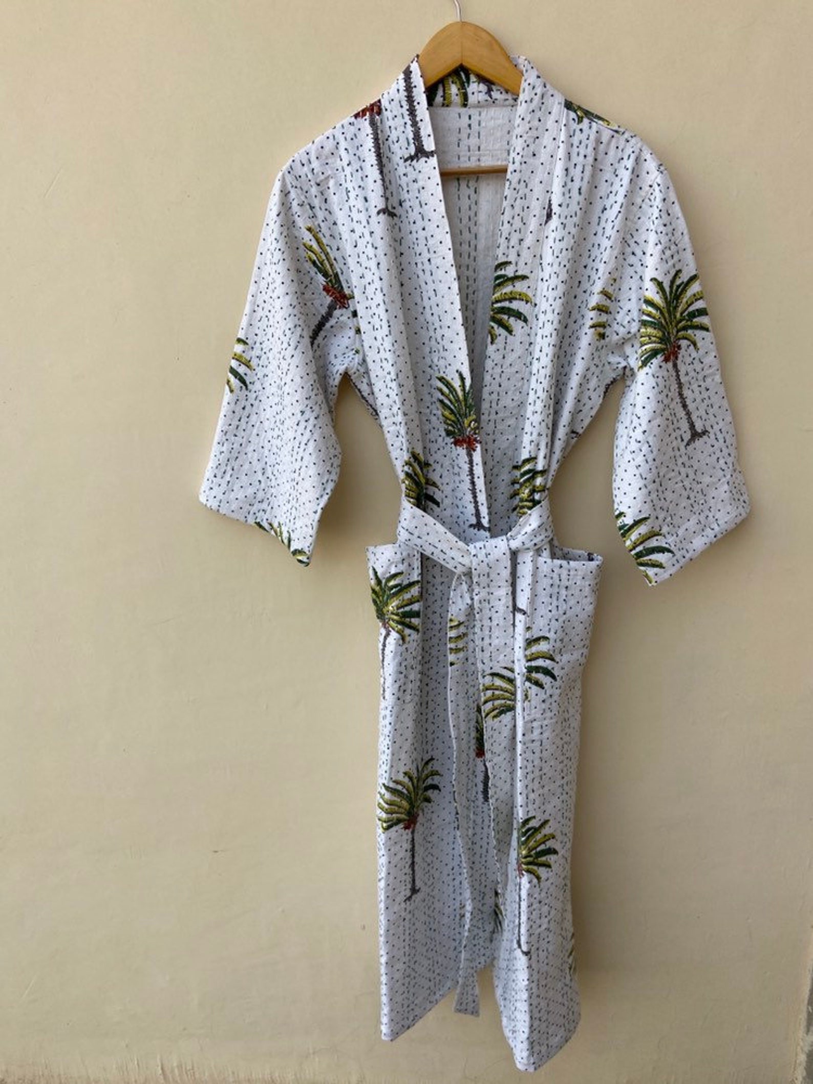 Bath Robe100% Cotton Indian Palm Tree Robe Handmade Kantha - Etsy
