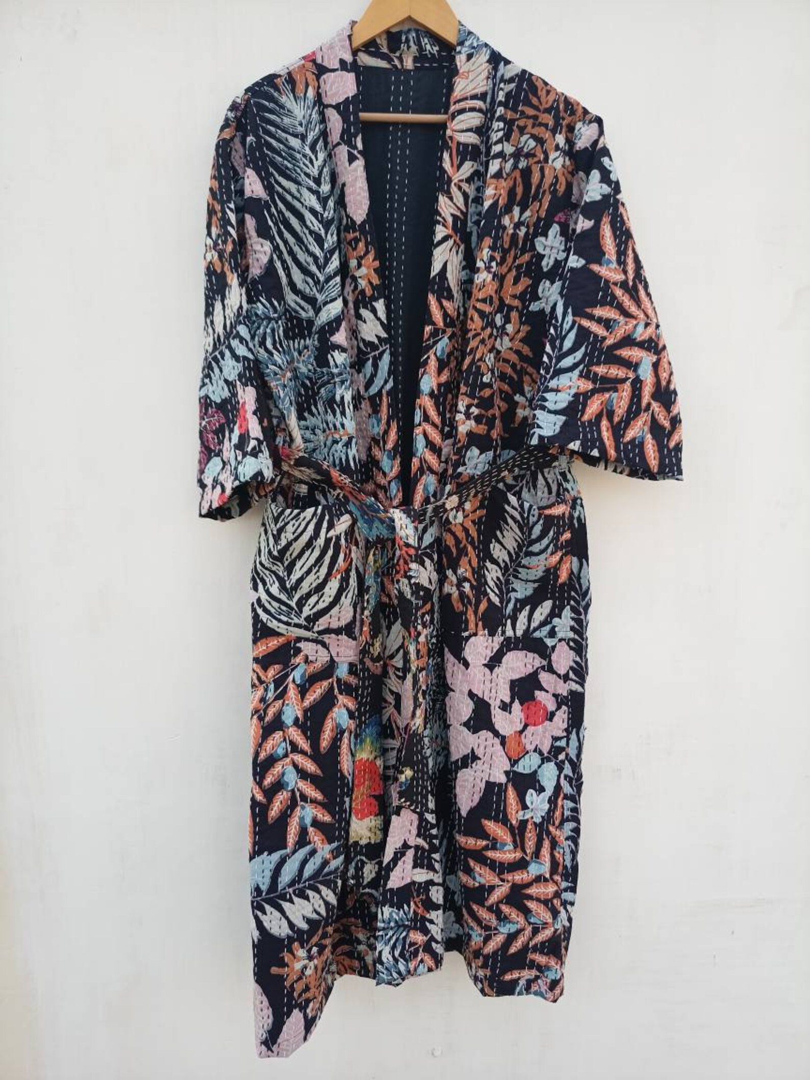 Black Bath Robe100% Cotton Indian Floral Print Handmade - Etsy