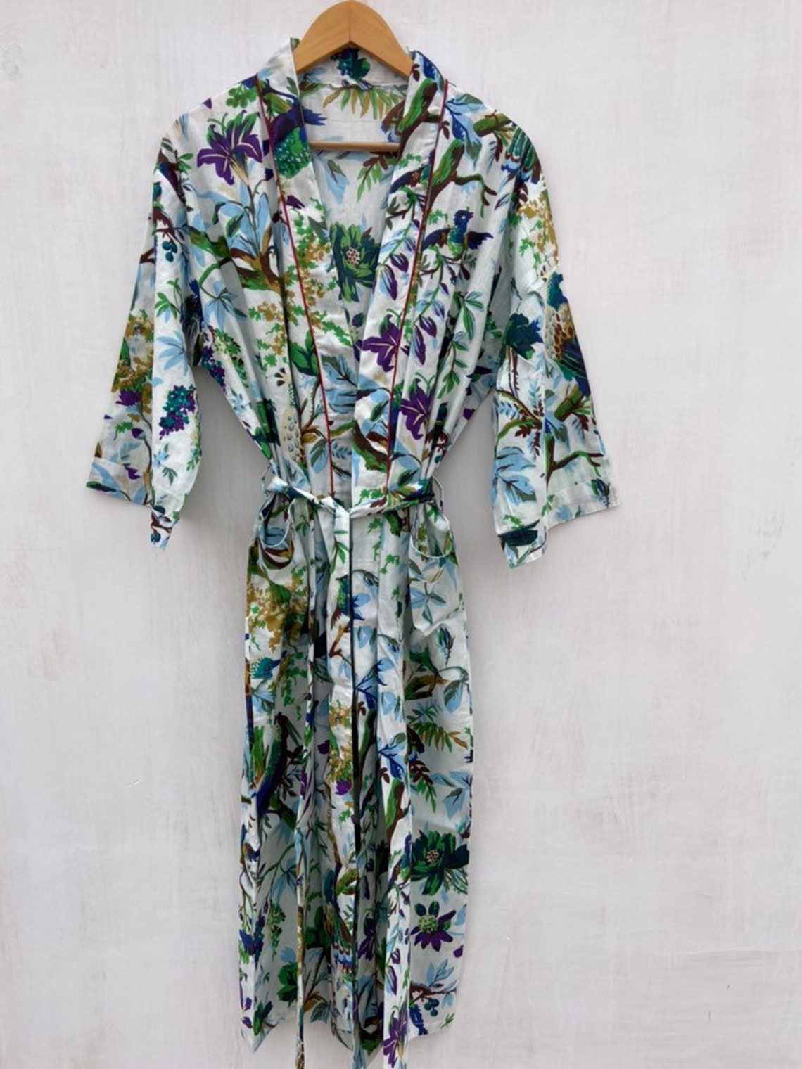 Bath robe Cotton RobeKimono Indian Pure Cotton Natural Bird | Etsy