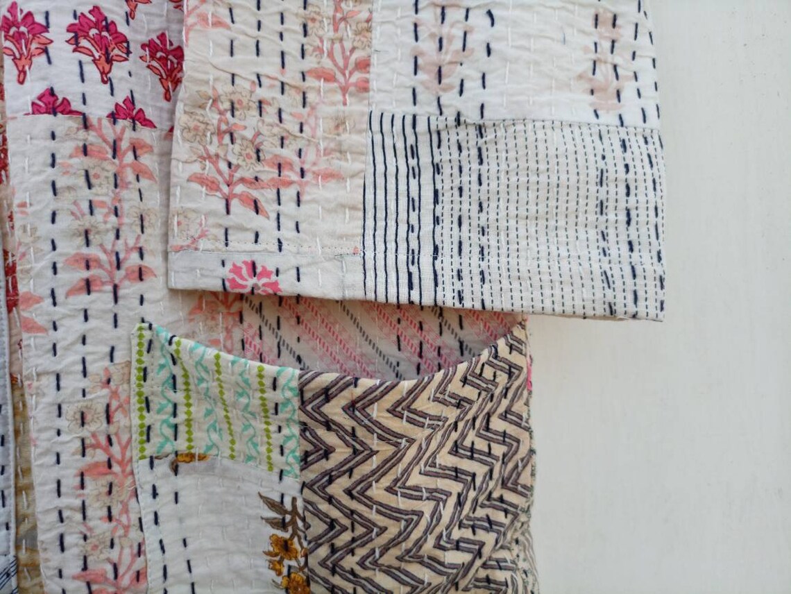 Handmade Cotton Kantha Robe: Patchwork Quilted Kimono - Etsy