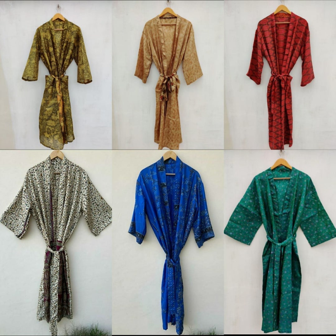 Bata de seda, bata de sari de seda vintage, kimono de seda, ropa de ...