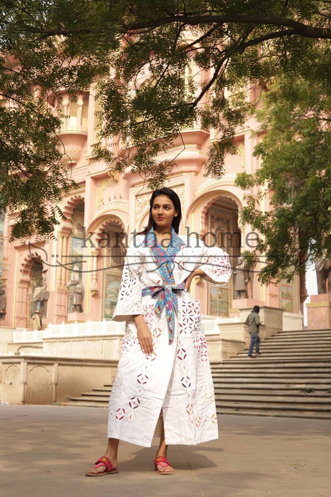 Applique Bath Robe,100% Cotton Indian Handmade Stitch Robe,cotton ...