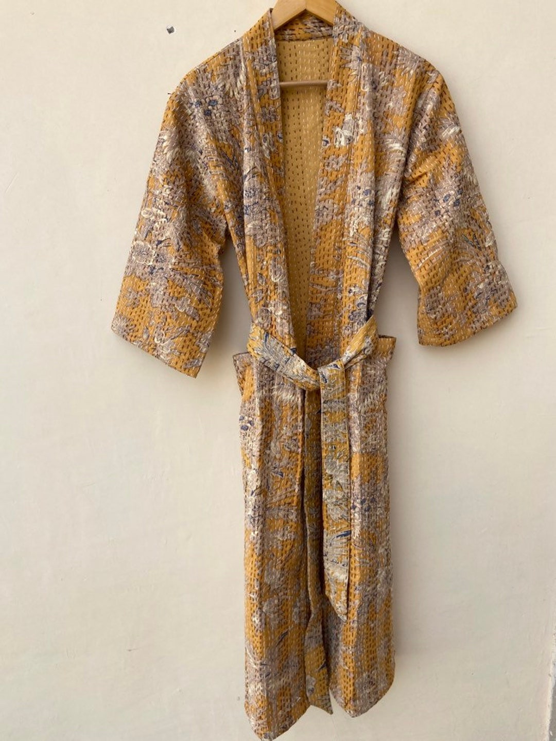 Bath Robe,100% Cotton Indian Handmade Kantha Stitch Robe,cotton Kimono ...