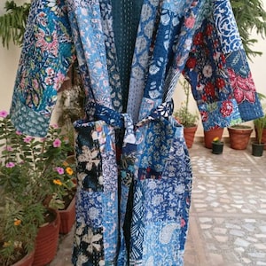 Patchwork Bath Robe, 100% Cotton Indian Pure Cotton Handmade Kantha ...