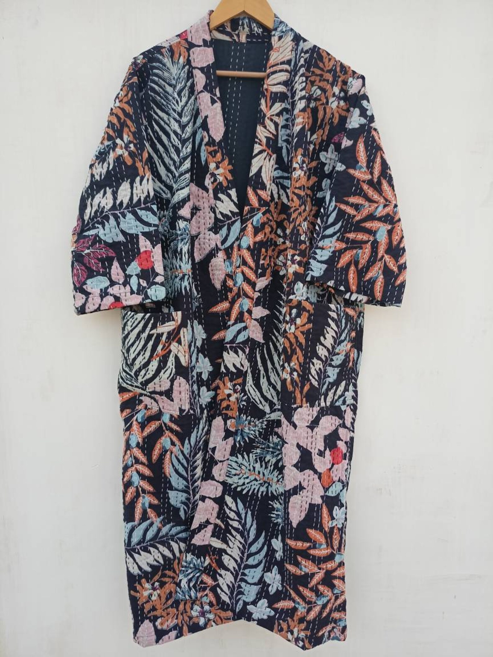 Black Bath Robe100% Cotton Indian Floral Print Handmade - Etsy