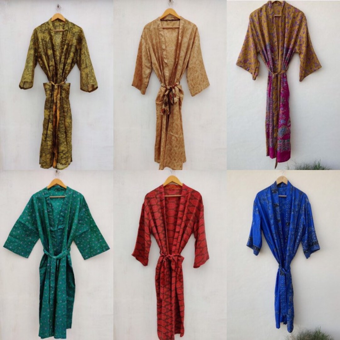 Silk Robevintage Silk Saree Robe Pure Silk Kimononight - Etsy