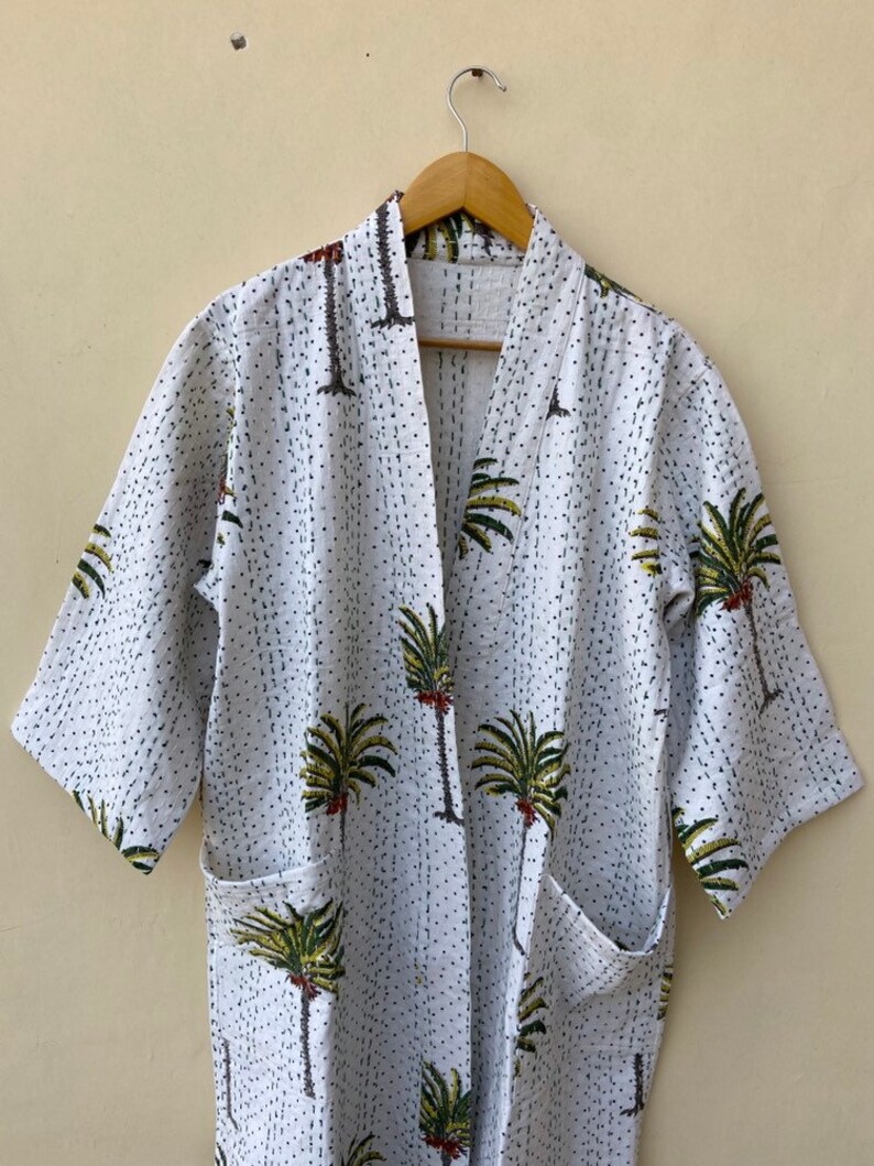Bath Robe100% Cotton Indian Palm Tree Robe Handmade Kantha - Etsy