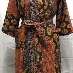 Bath Robe 100% Cotton Indian Ajrag Patchwork Handmade Kantha Stitch ...