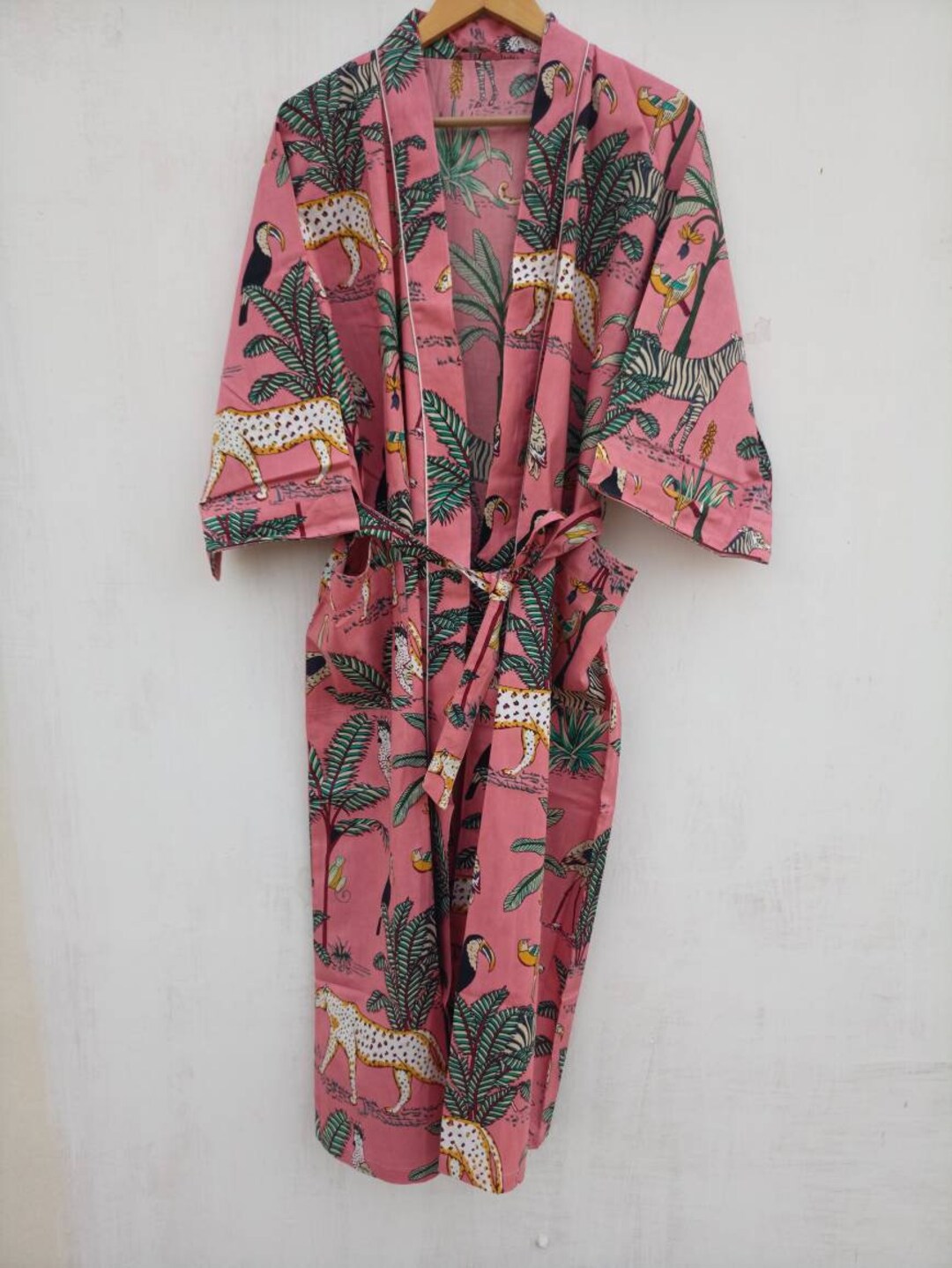 Animal Bath Robe Pure Cotton Forest Print Robe Cotton Kimono Swim Wear ...