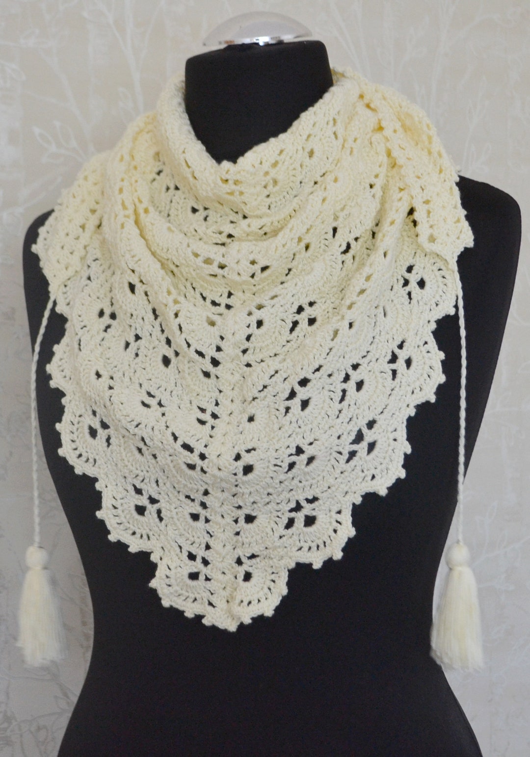 Handmade Shawl, Milk Color Triangle Shawl, Soft Wrap, Thanksgiving Gift ...
