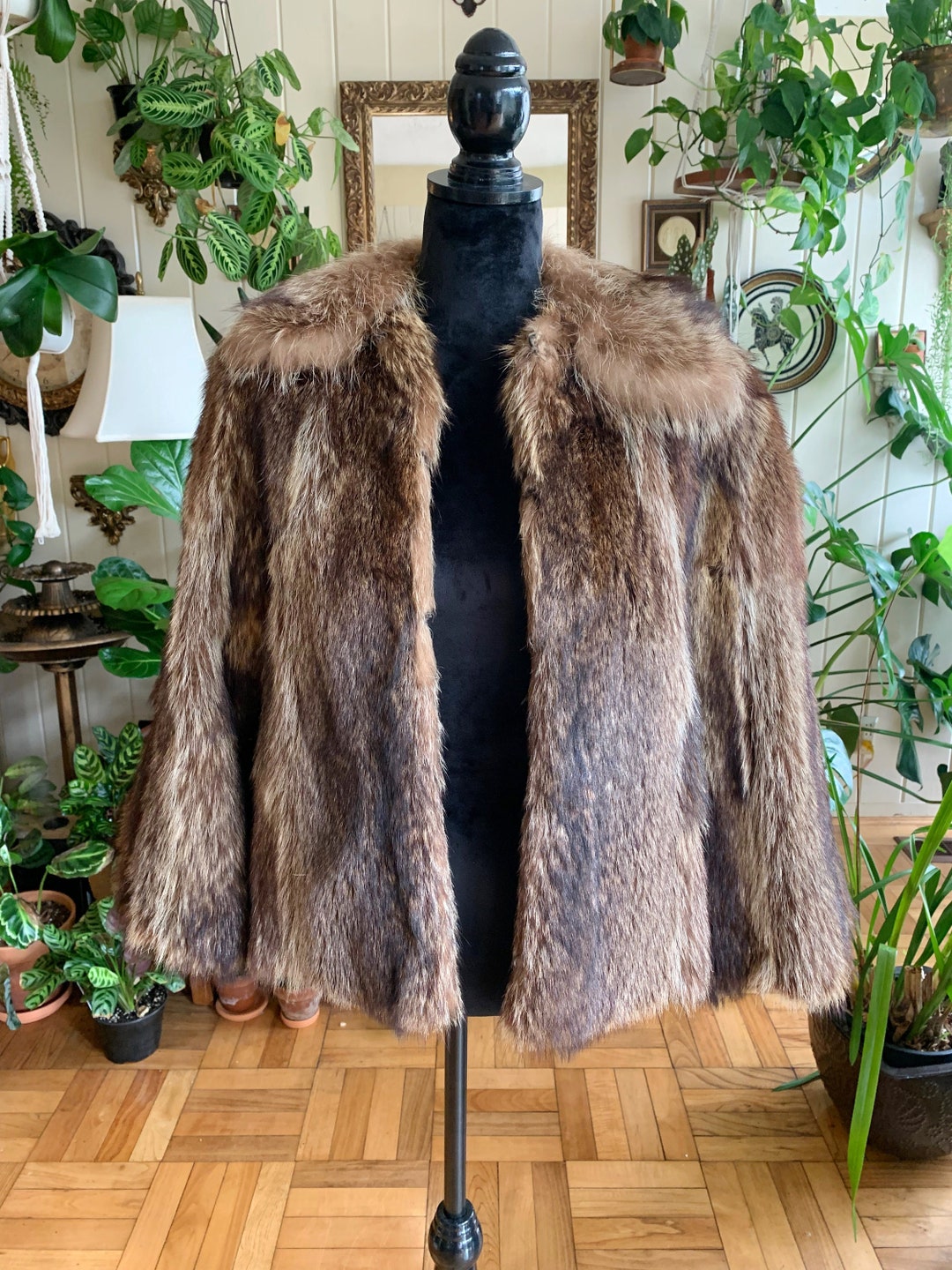 1940s Brown and Silver Wolf Fur Coat by Charles Gora's - Etsy
