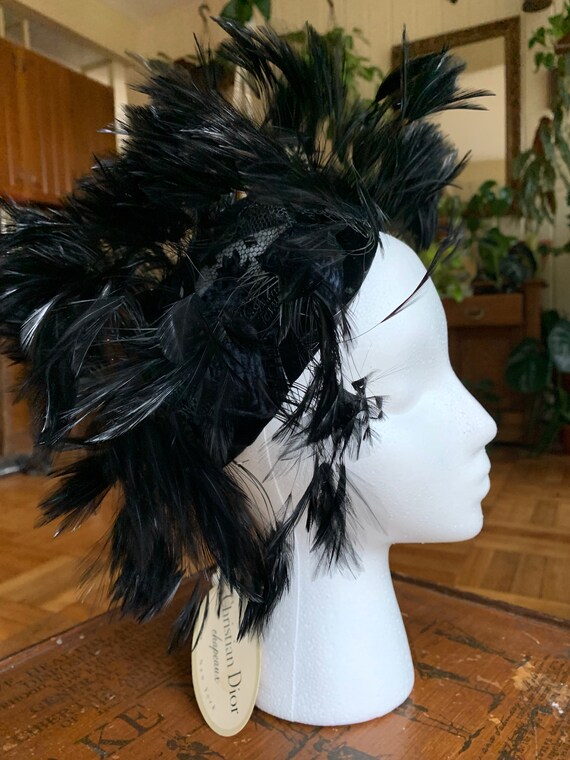 1950s Christian Dior Chapeaux Black Feather Turban Be… - Gem