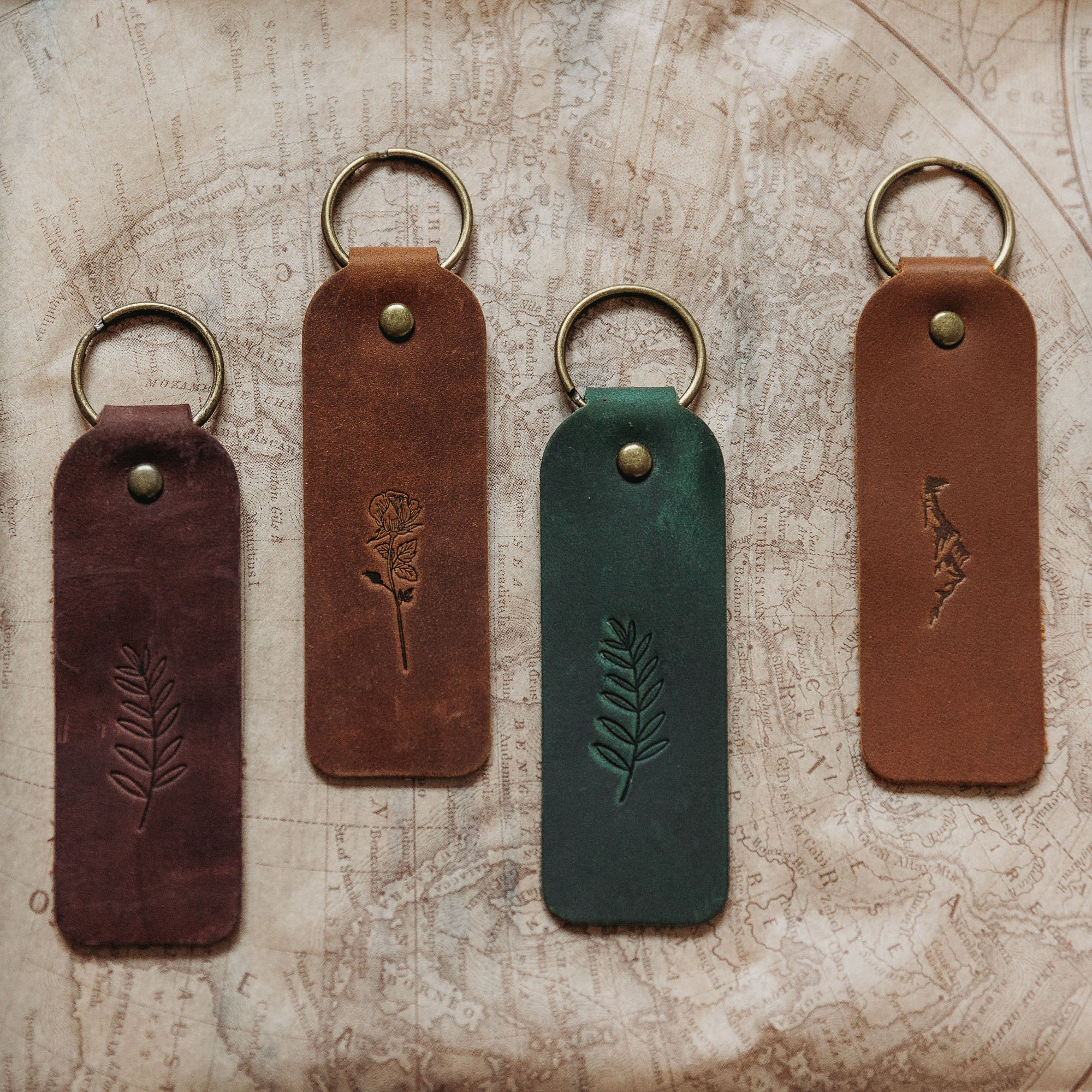 Floral Leather Keyrings - Key Fobs , Key Chain, Leather Gift, Flowers ...