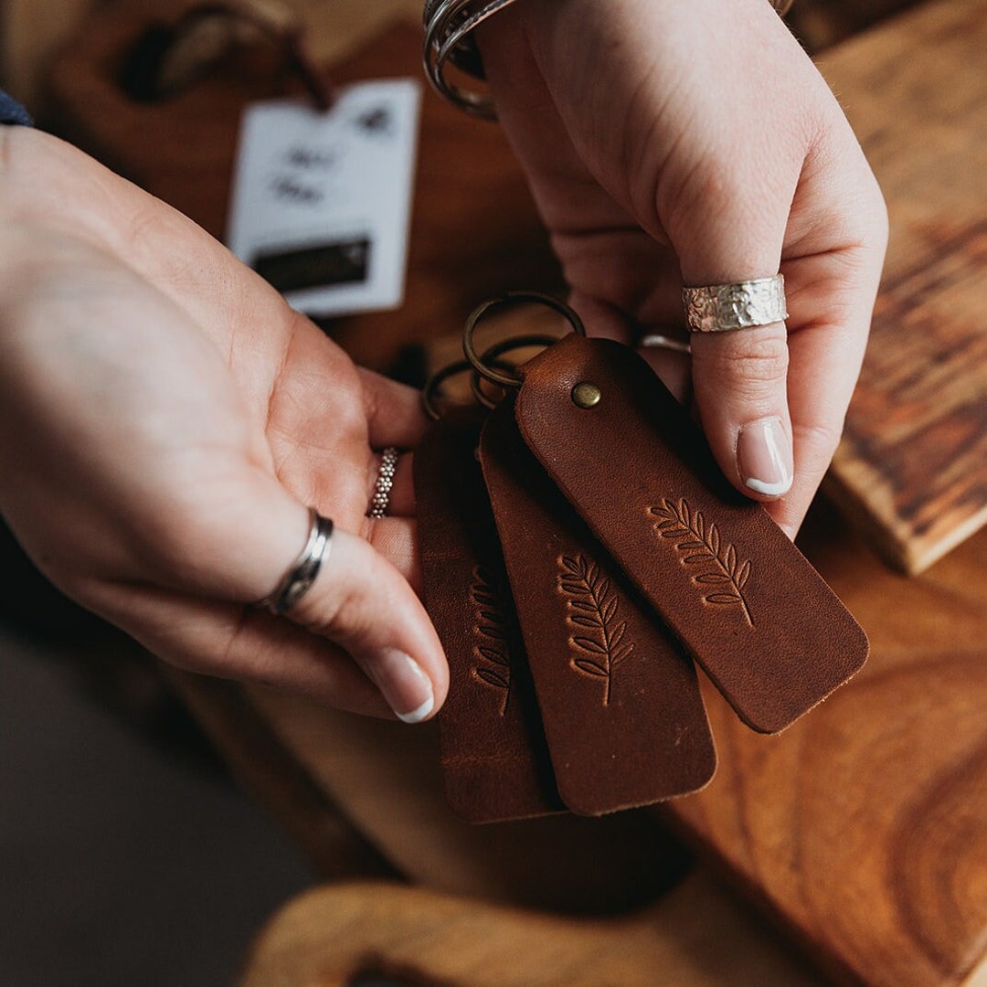 Floral Leather Keyrings - Key Fobs , Key Chain, Leather Gift, Flowers ...