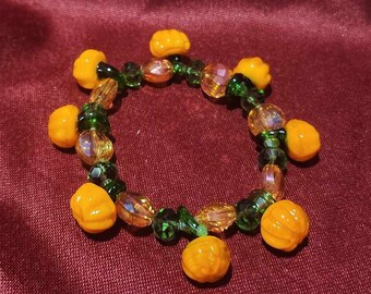 Halloween Beaded Stretch Bracelet, Pumpkin Stretch Bracelet, Fall Bracelet - Etsy