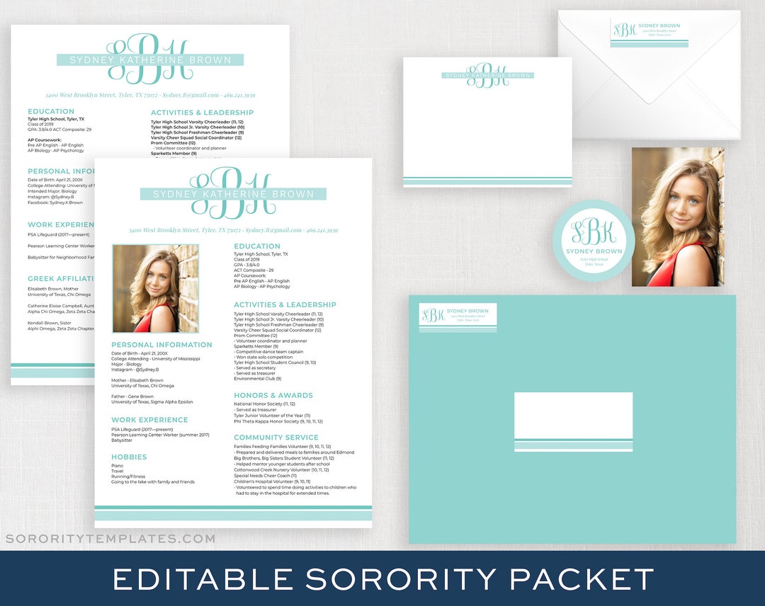 Editable Sorority Recruitment Packet With Photo | Printable Sorority ...