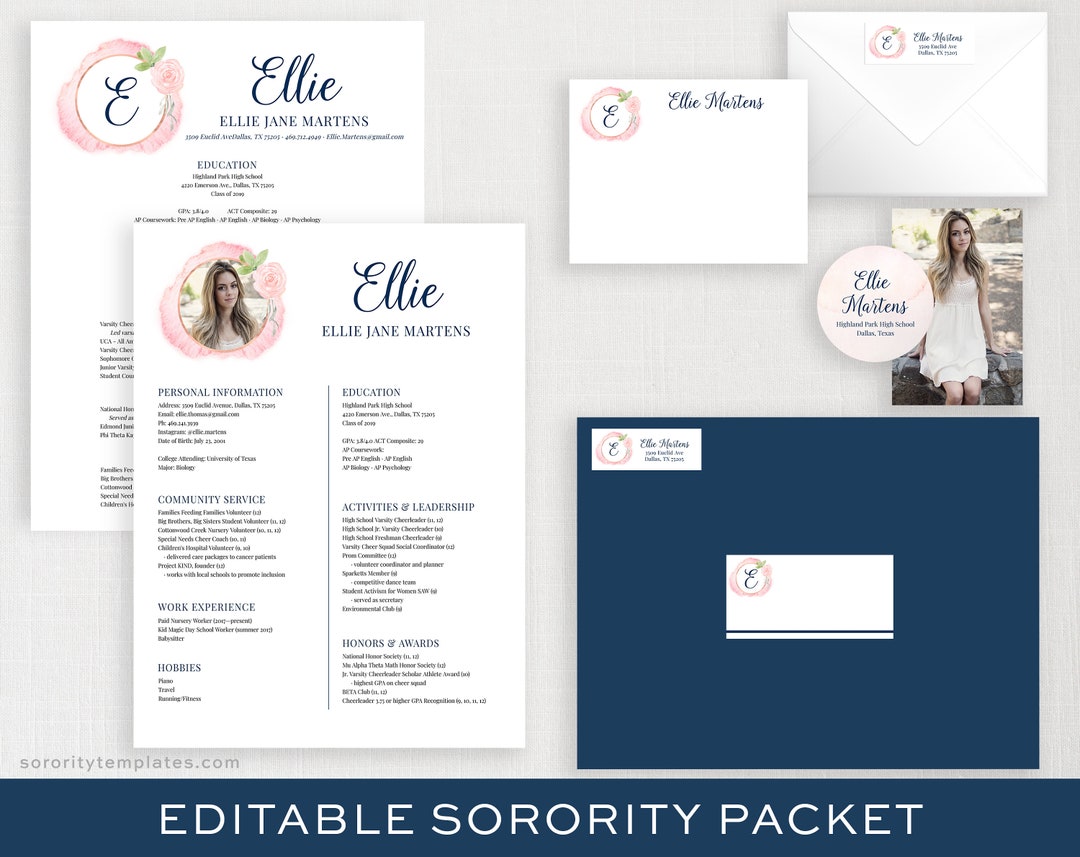 Editable Sorority Recruitment Packet With Photo | Printable Sorority ...