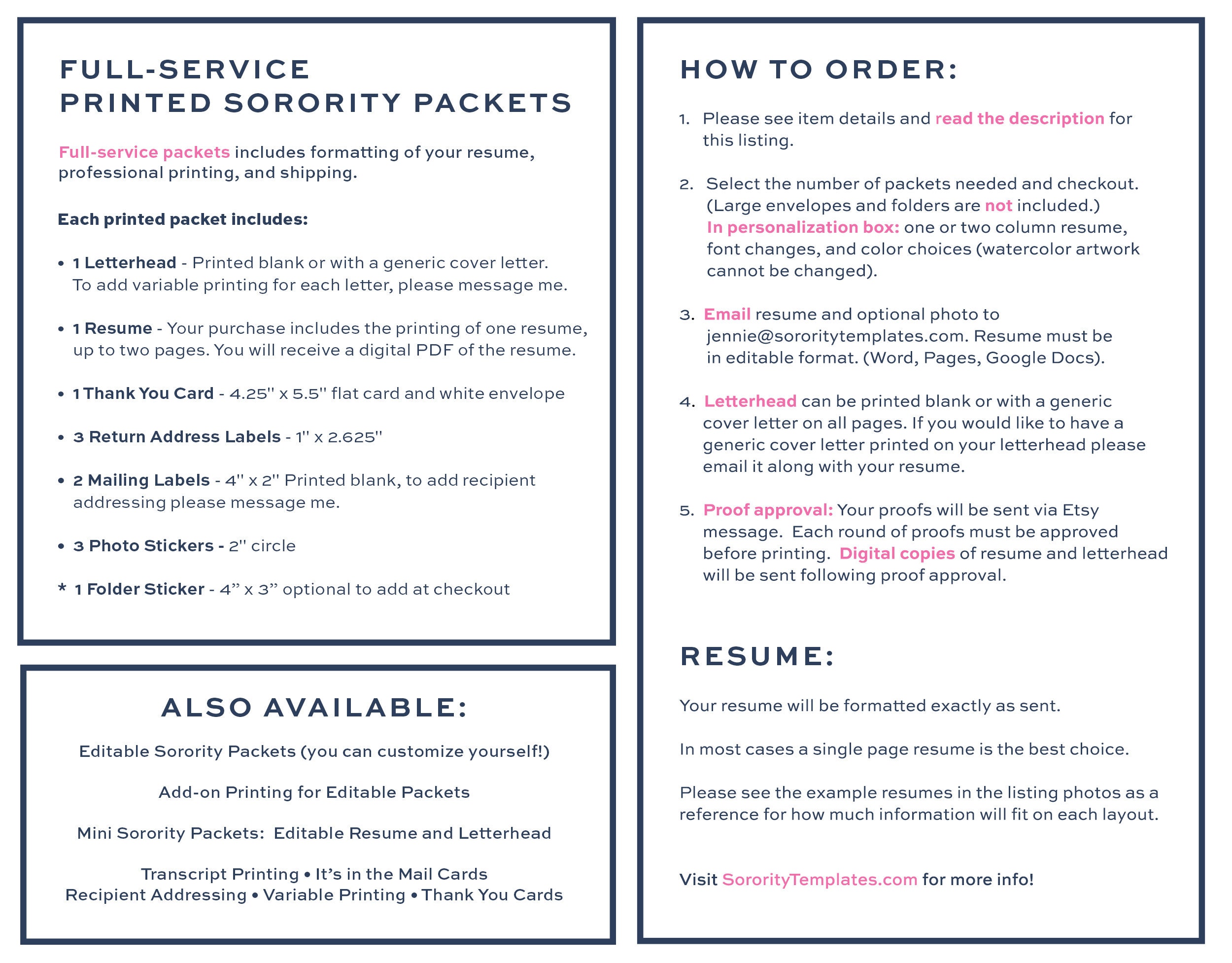 Printed Sorority Packet FULL-SERVICE | Custom Sorority Rush Packet ...