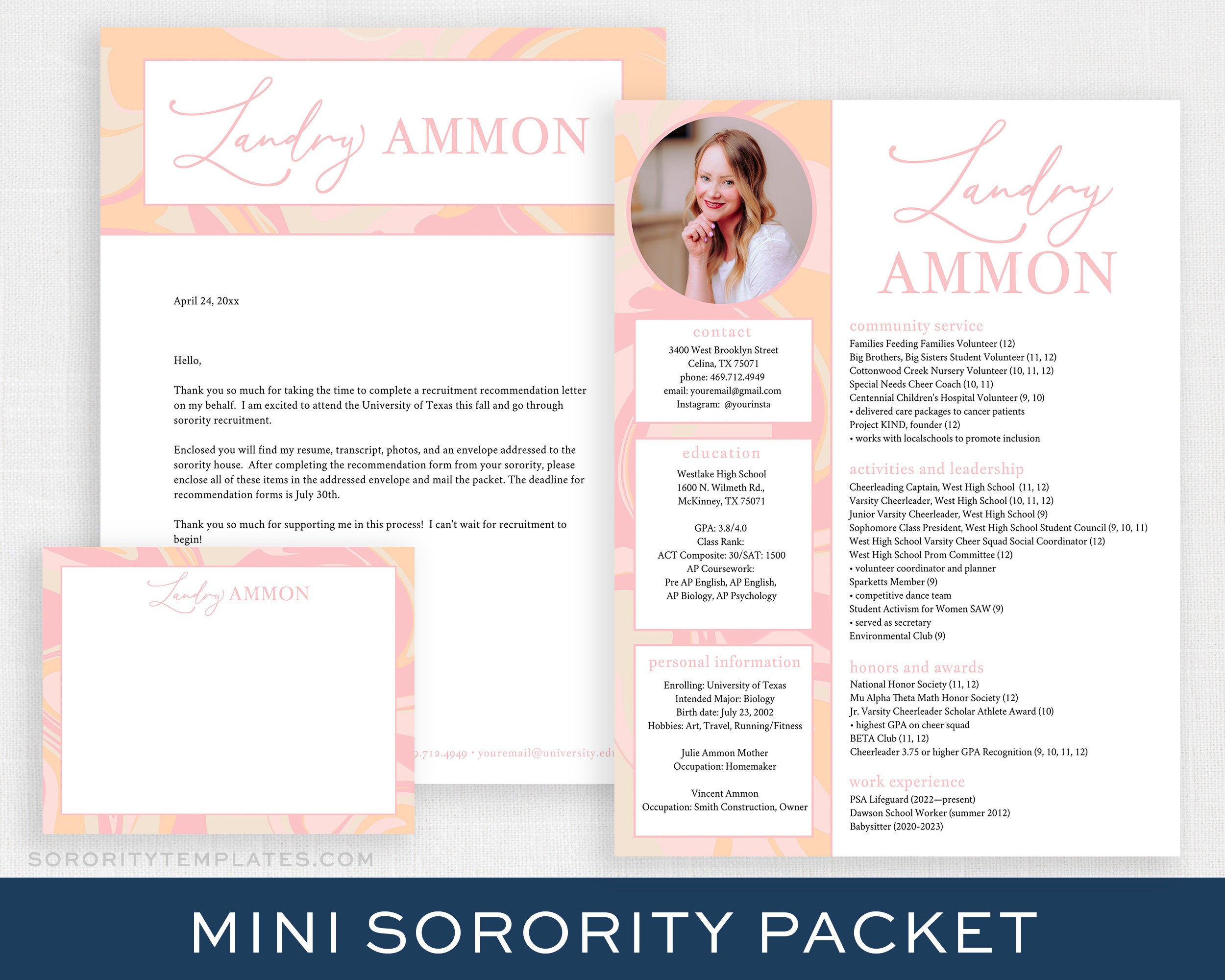 Mini Sorority Packet, Digital Resume | Printable Sorority Resume ...