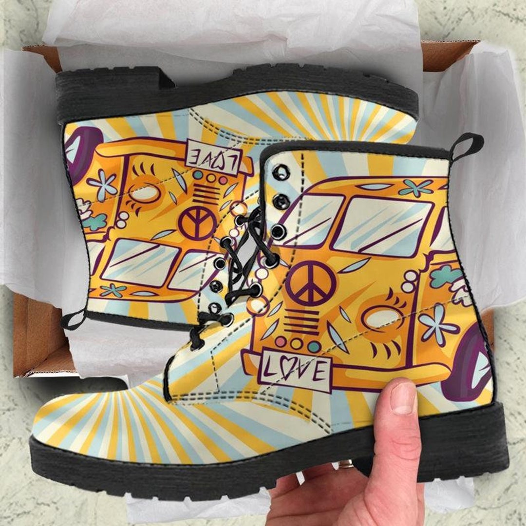 Combat Boots the Hippie Bus Boots, Women's Boots Vegan Leather Classic ...