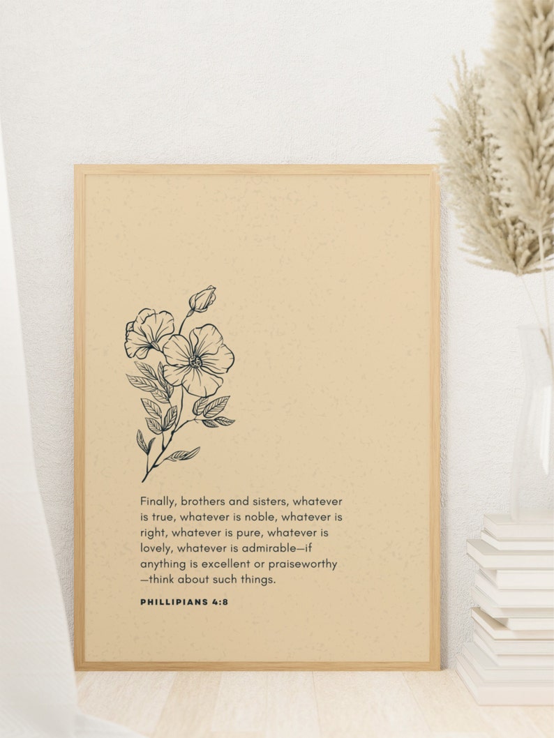 Philippians 4:8 Bible Verse Wall Art Gifts for Christians Scripture Art ...