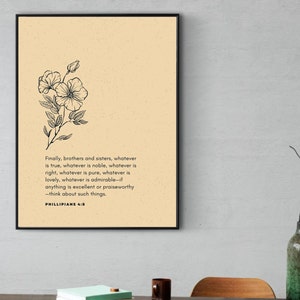 Philippians 4:8 Bible Verse Wall Art Gifts for Christians Scripture Art ...