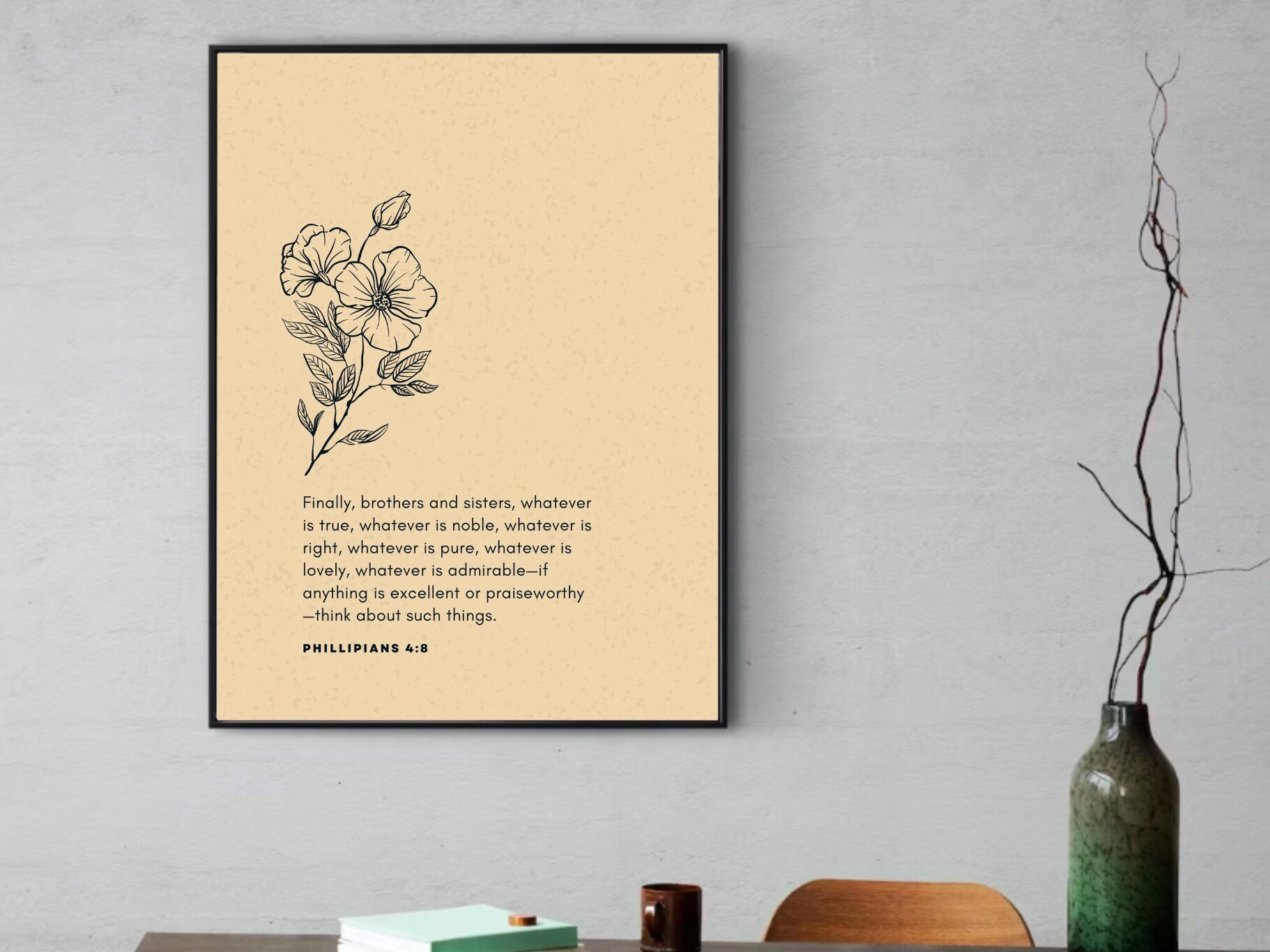 Philippians 4:8 Bible Verse Wall Art Gifts for Christians Scripture Art ...