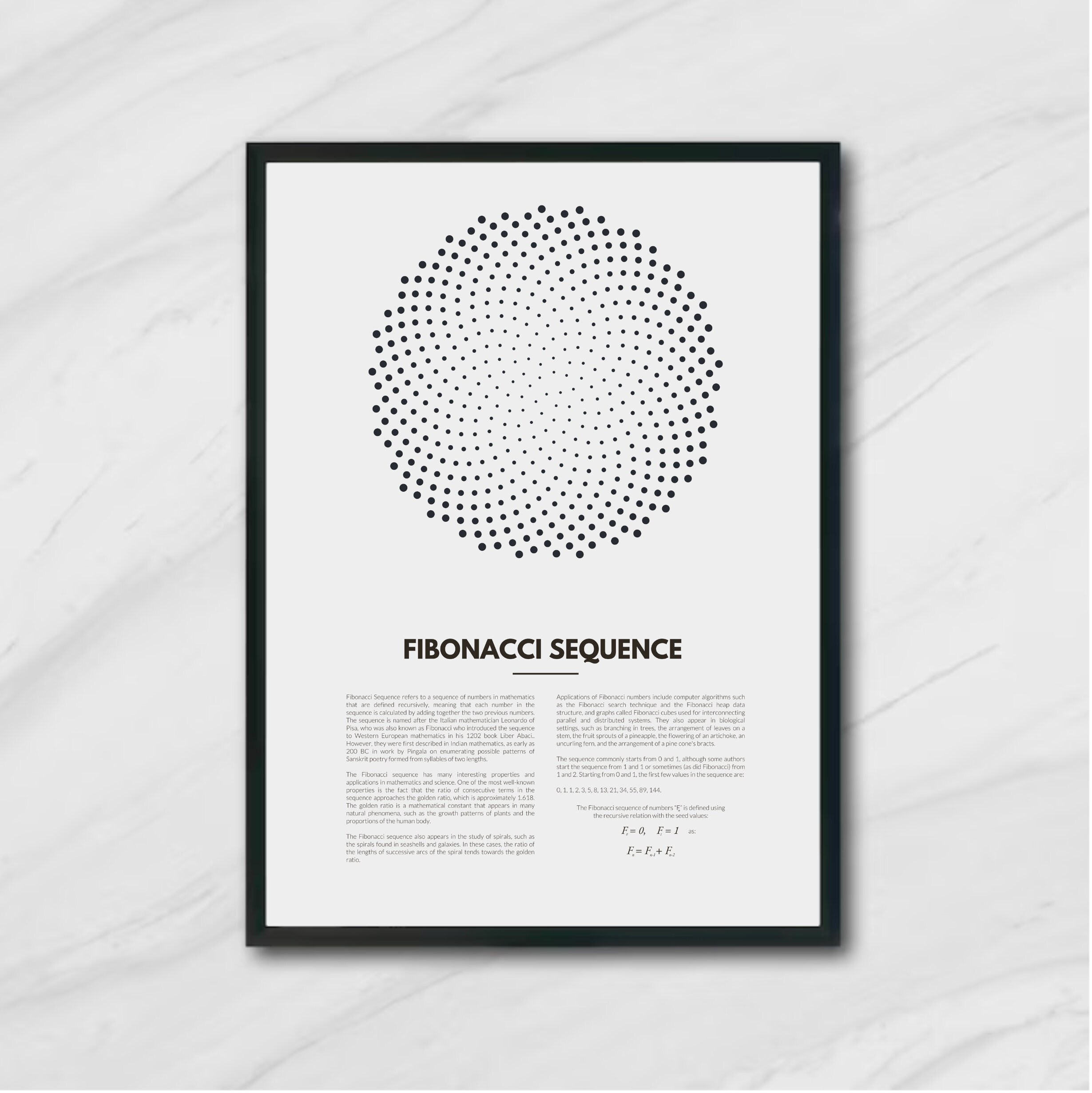 Fibonacci Sequence Golden Ratio Printable Wall Art Math Science Physics