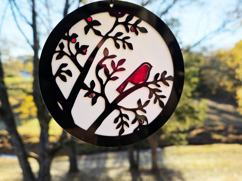 Red Bird Suncatcher - Porch Decor - 4-inch or 6-inch - Acrylic - Made ...