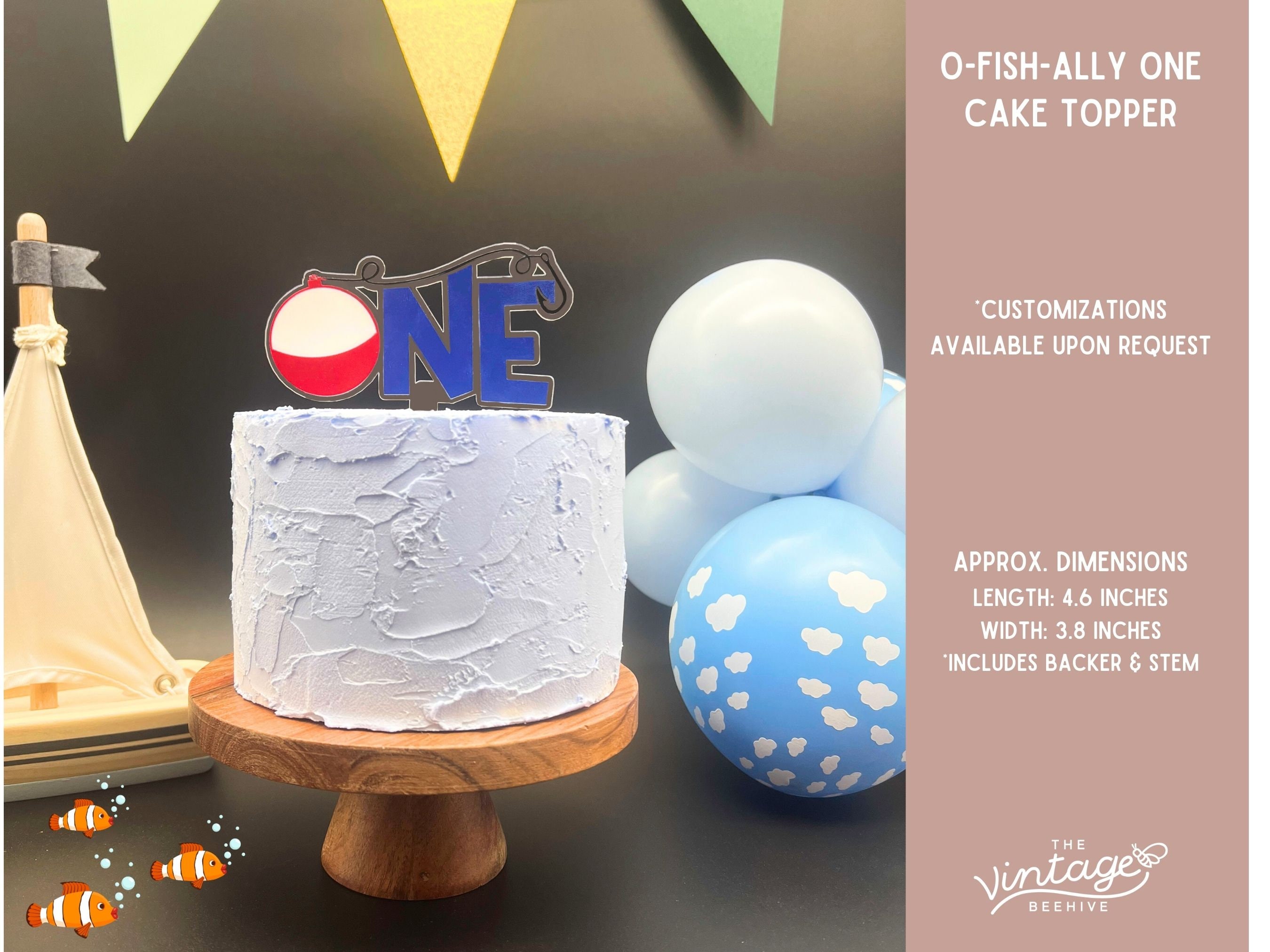 Ofishally One Cake Topper Bobber Fishing Cake Topper Fish Boy Birthday ...