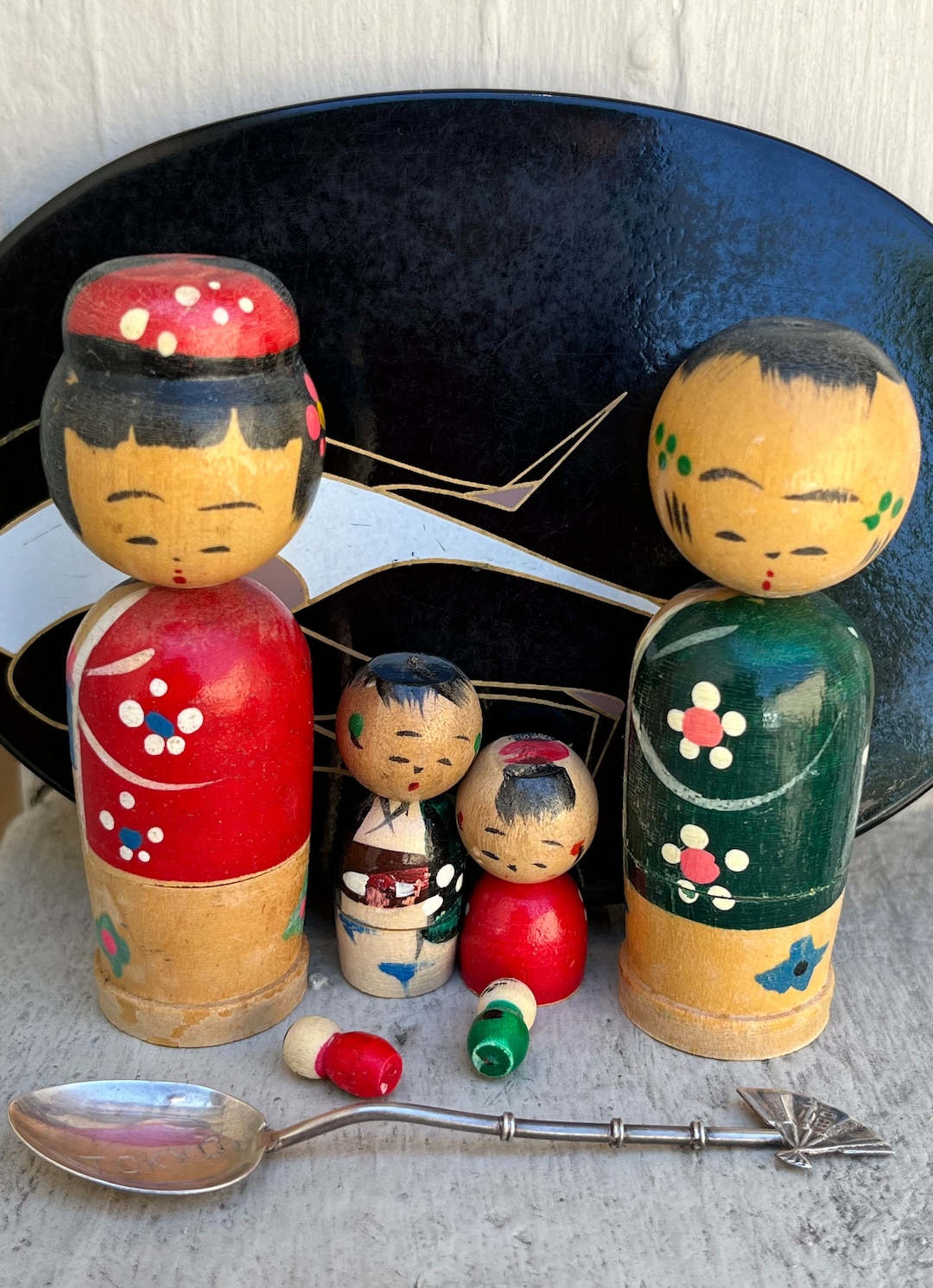 Vintage Japan Collectible Pair Kokeshi Nesting Bobble Head 6 Dolls ...