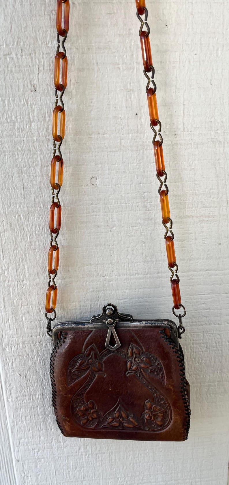 Antique Patented 1921 Nokona Purse: Art Nouveau, Tooled Leather, Suede ...