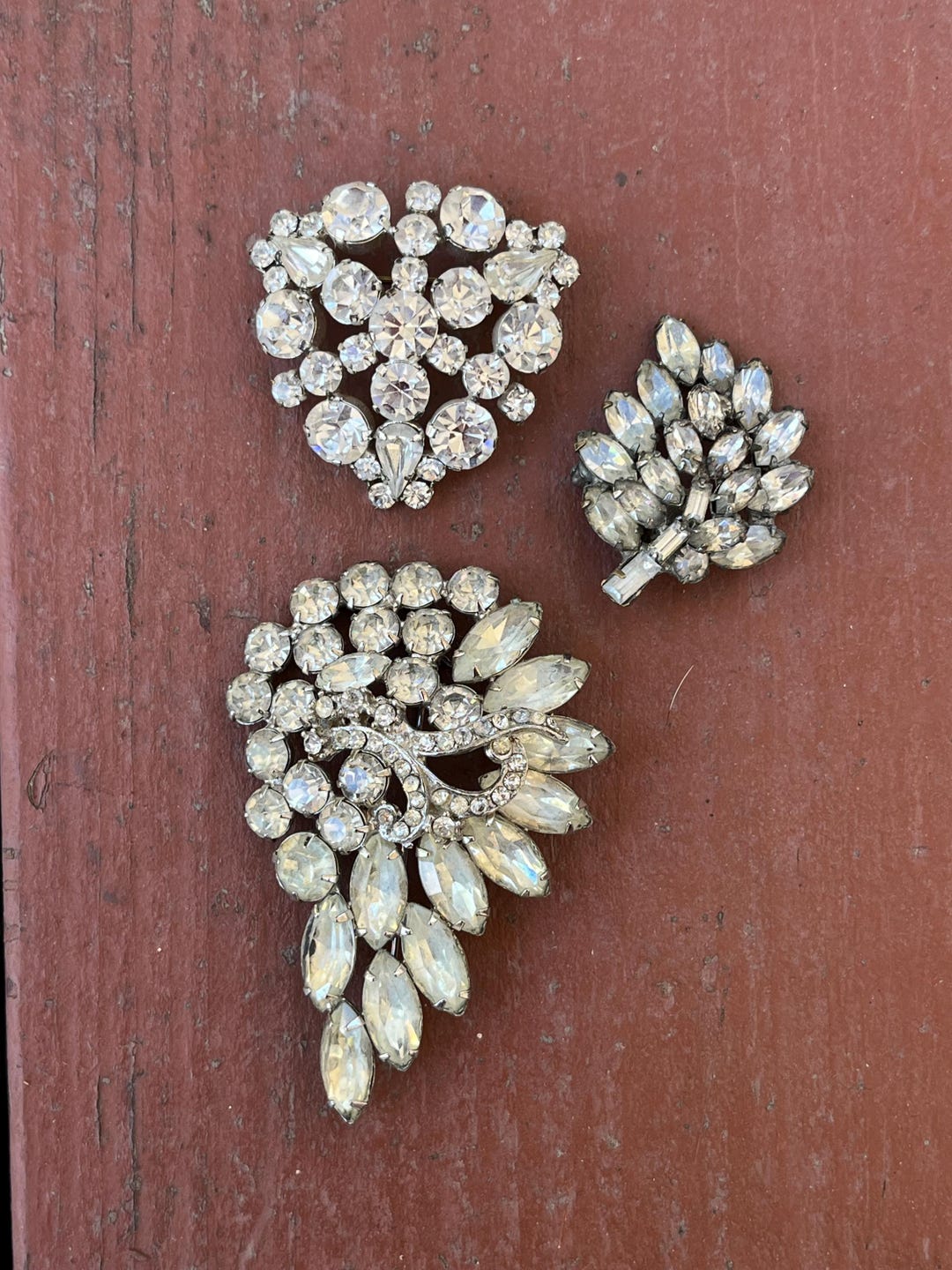 Vintage Rhinestone Brooch Trio Unsigned Weiss Style Possible Austrian ...