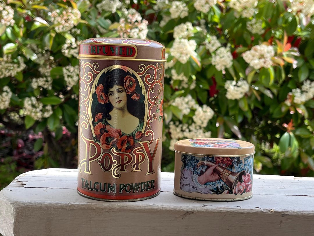 Vintage Floral Victorian Style Tin Pair Daher Poppy Perfumed Talcum Tin ...