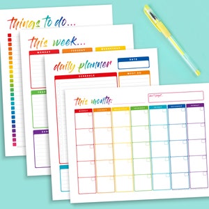 Planner Printable & Digital – Rainbow Daily and Weekly Planner Pages ...