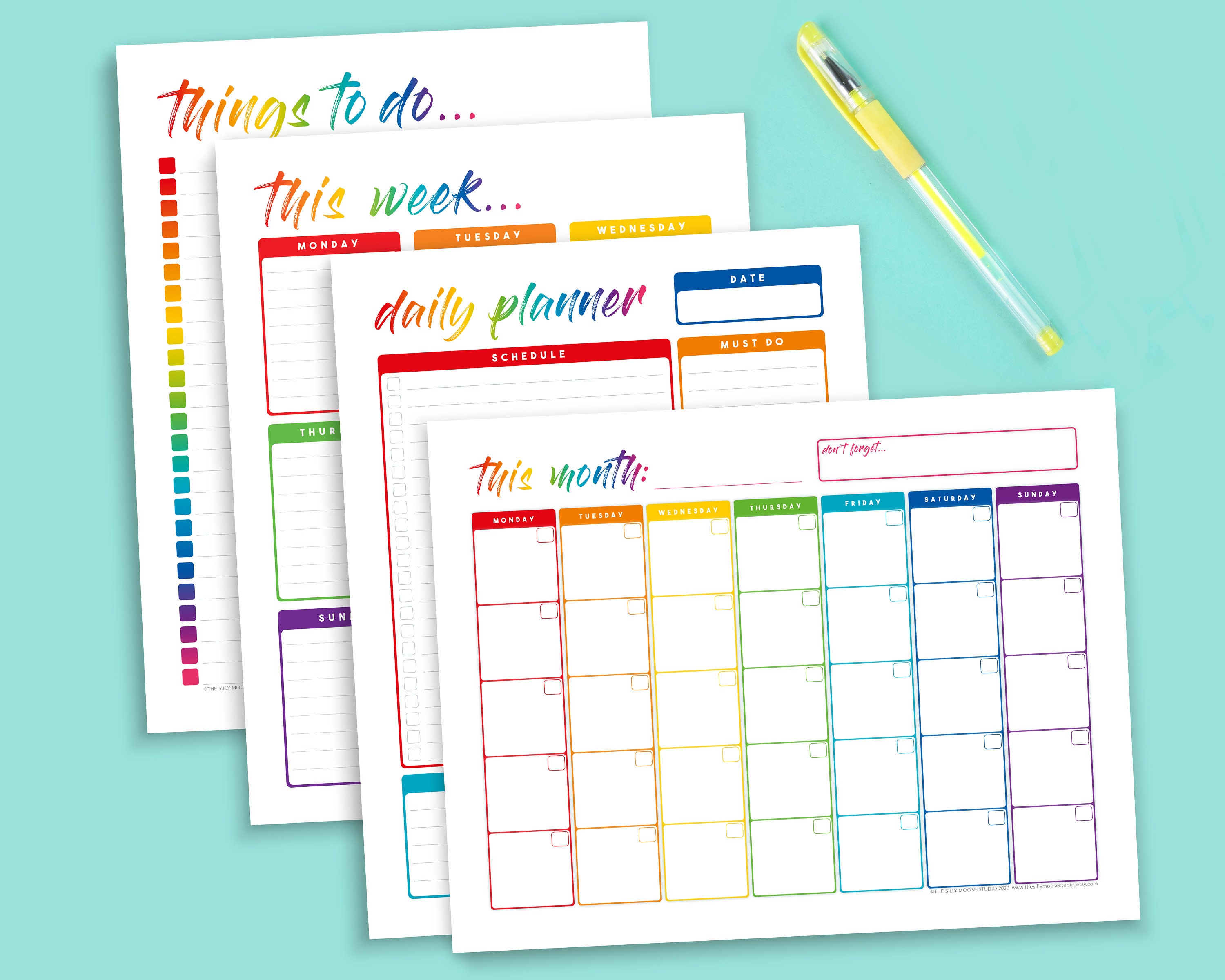 Planner Printable & Digital Rainbow Daily and Weekly Planner | Etsy