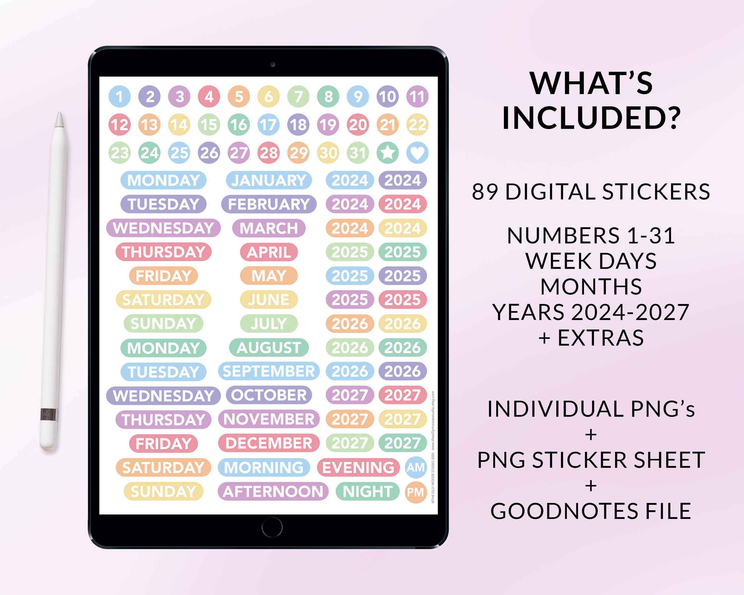 Dates Digital Planner Stickers – Rainbow Date Dots – Numbers Days ...