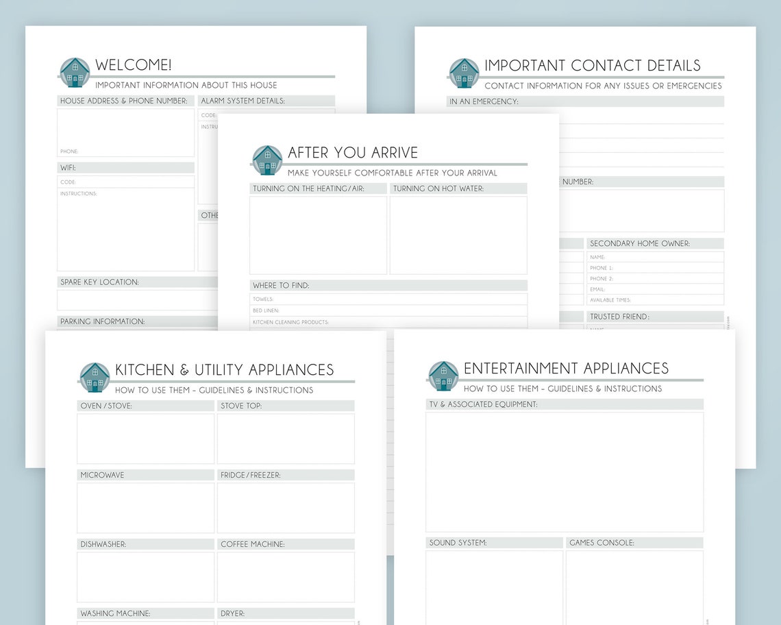 Rental Welcome Guide Printable & Fillable PDF – House Sitting Handbook ...