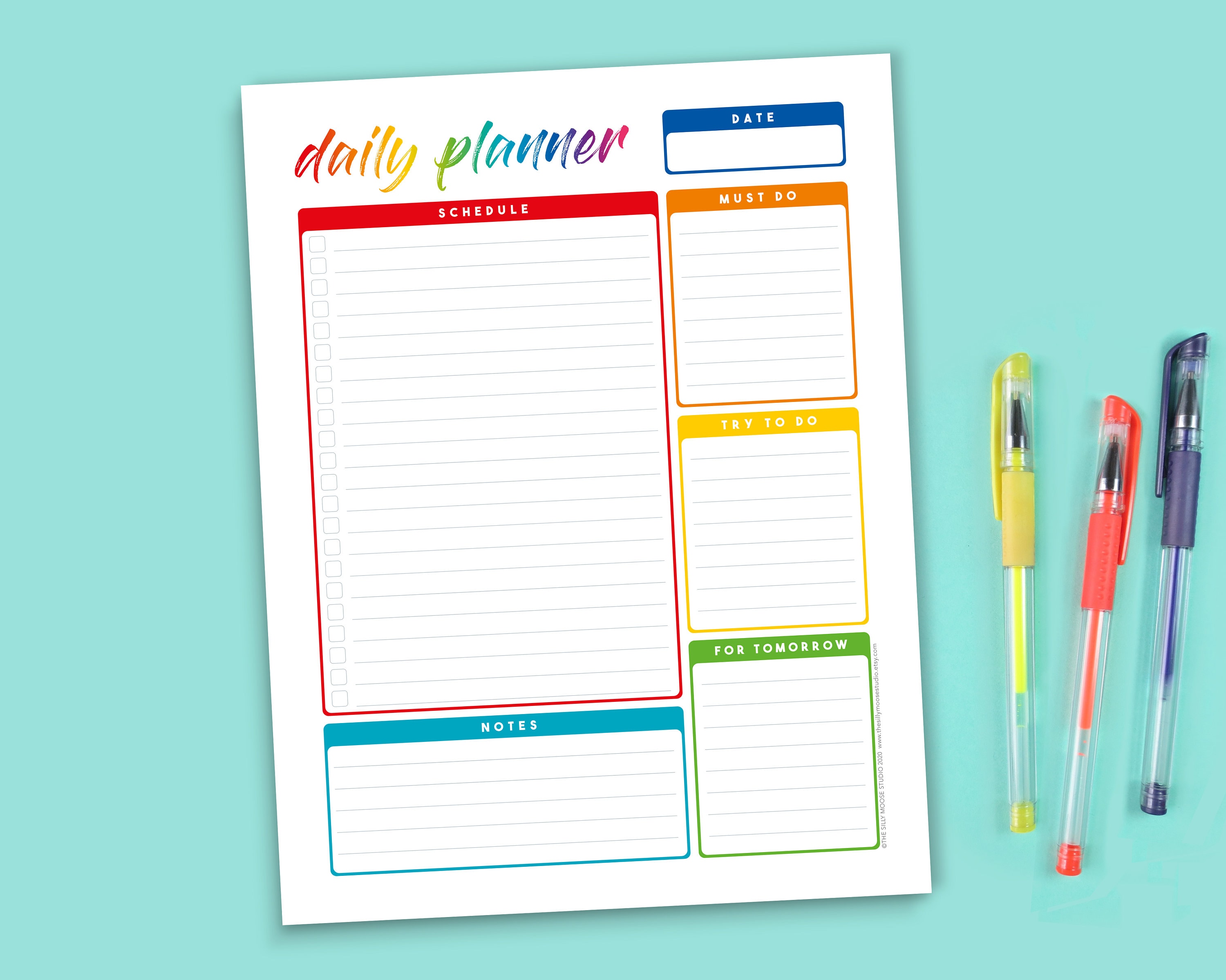 Daily Planner Printable Rainbow One Day Digital PDF for | Etsy