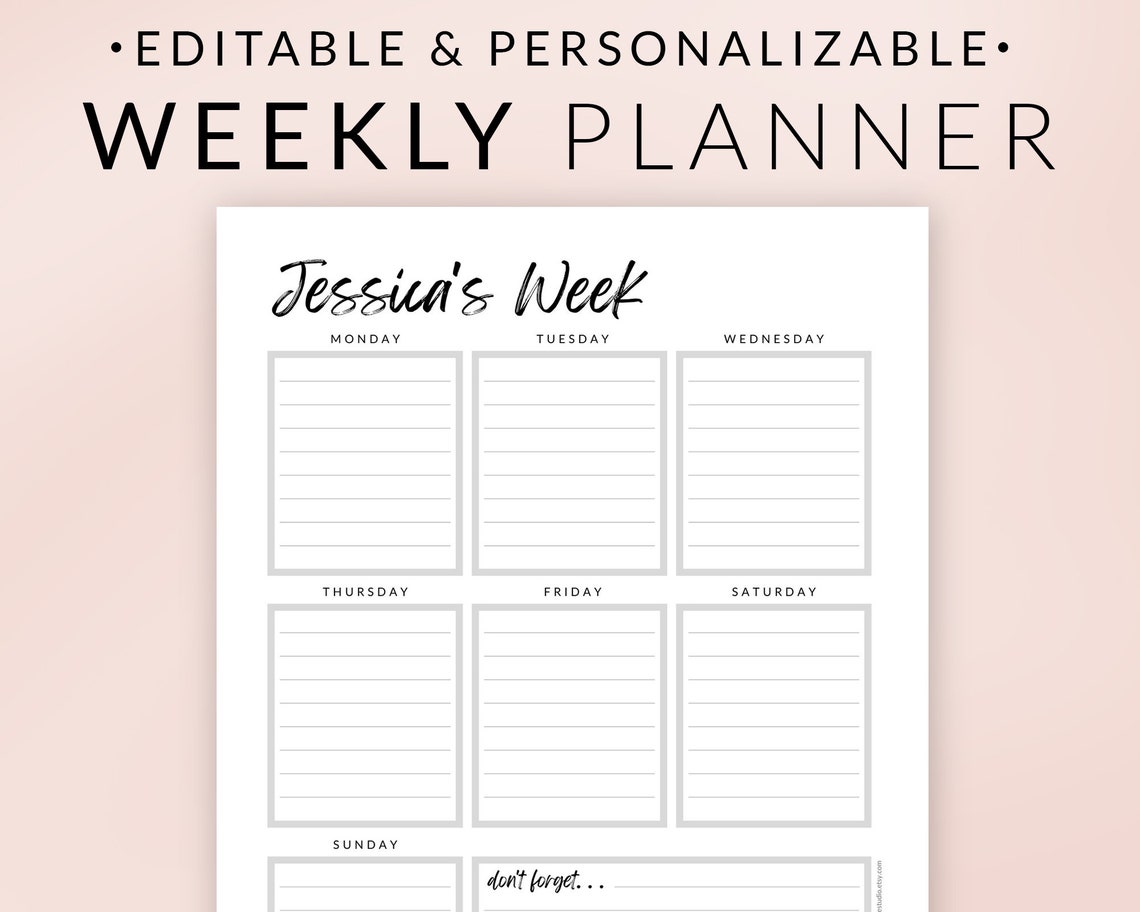 Editable Weekly Planner Printable CANVA Planner Template | Etsy