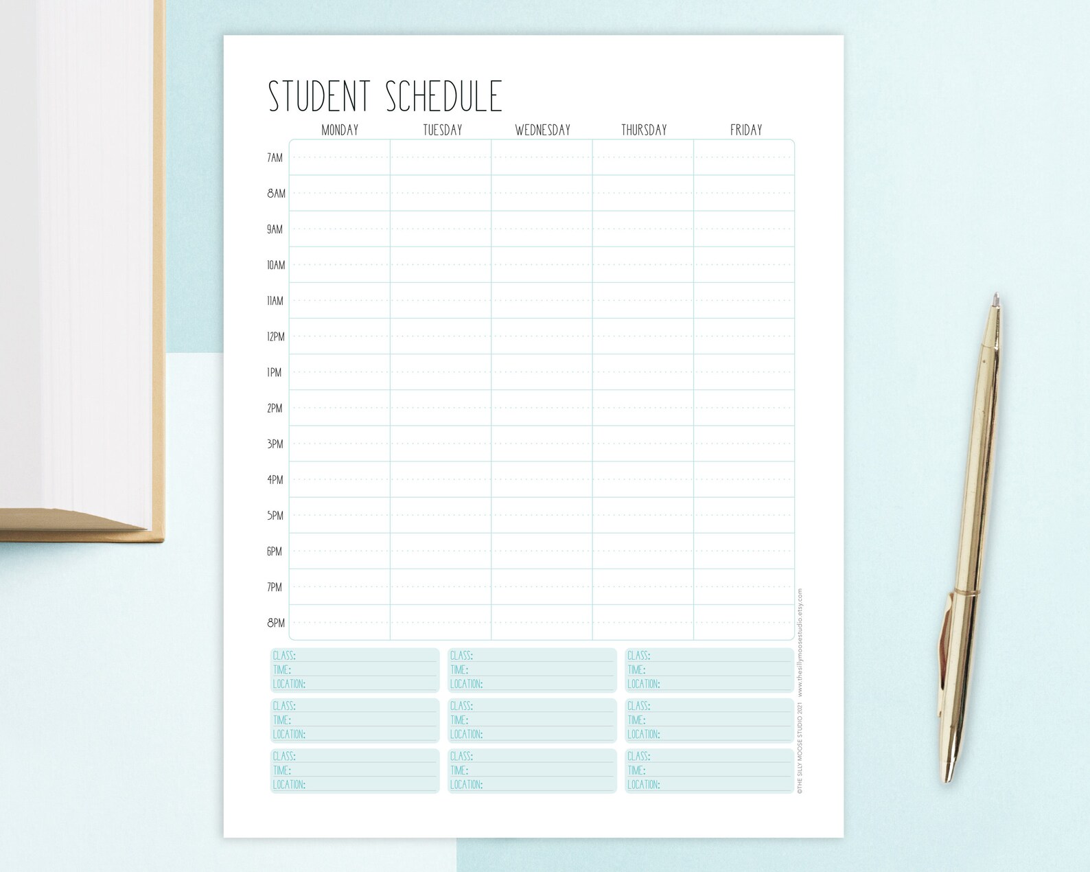 School Class Schedule Printable & Digital PDF Student Timetable Planner ...