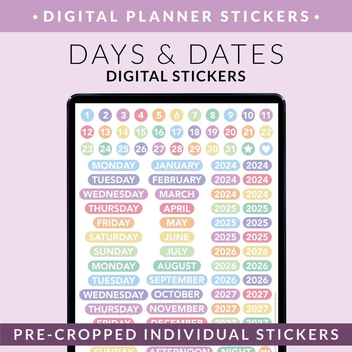 Dates Digital Planner Stickers – Rainbow Date Dots – Numbers Days ...