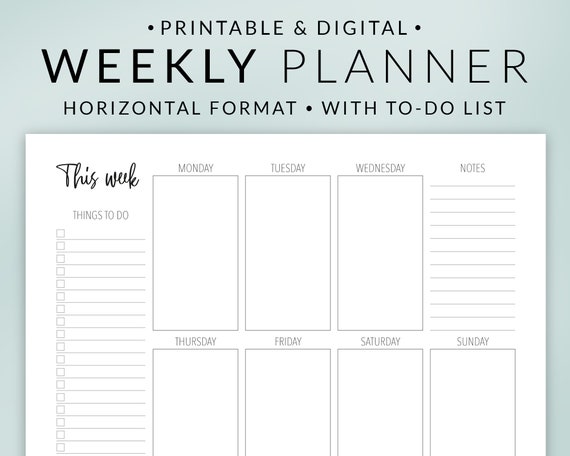 Printable Landscape Weekly Planner To Do List Pad A4 Size Our 6
