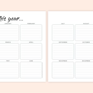 Yearly Planner Printable & Fillable PDF Any Year Calendar 12 Month ...