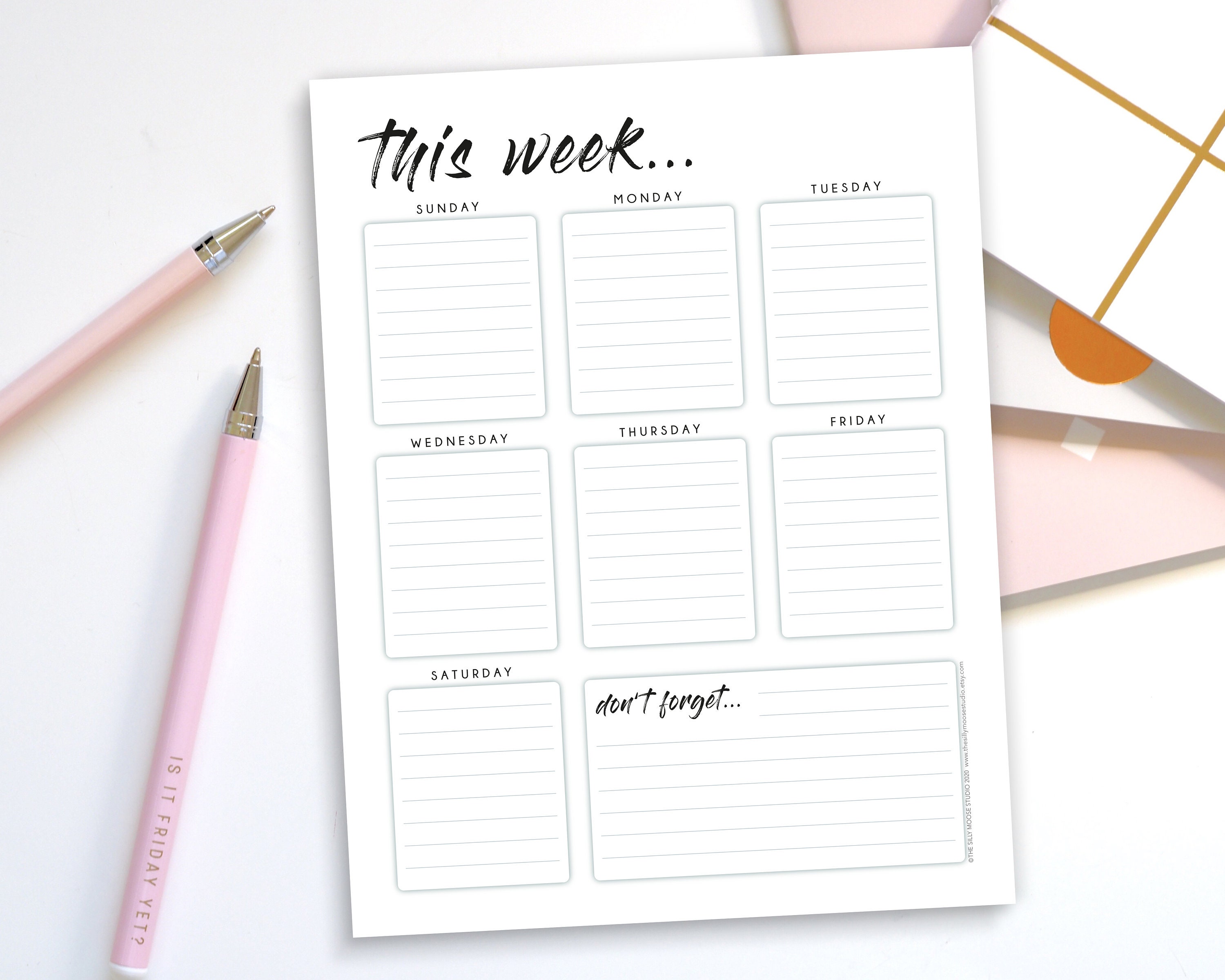 Weekly Planner Printable To Do List Sunday Start Diary | Etsy