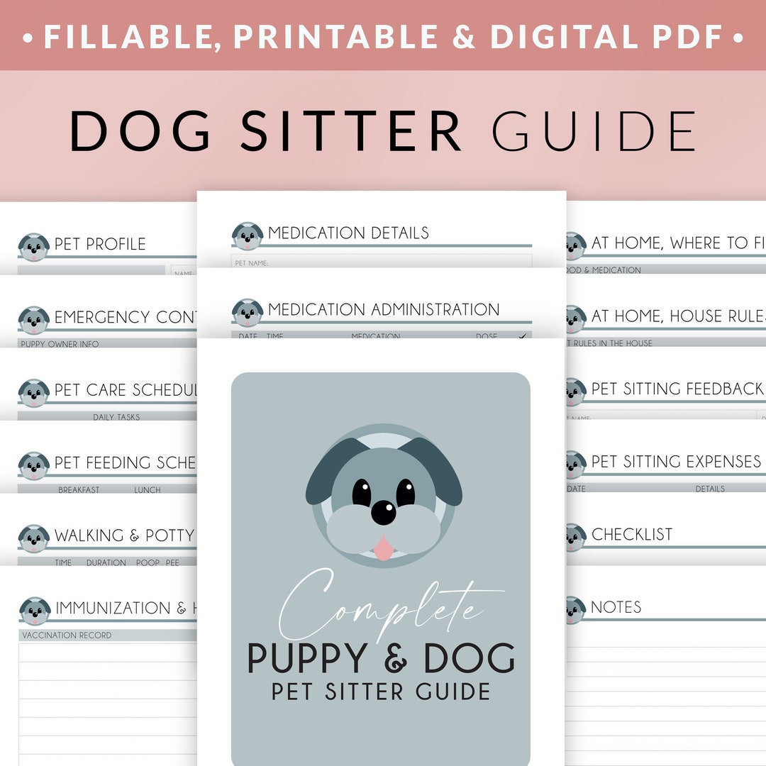 Dog Sitter Guide Fillable & Printable PDF – Puppy Pet Sitter Notes ...