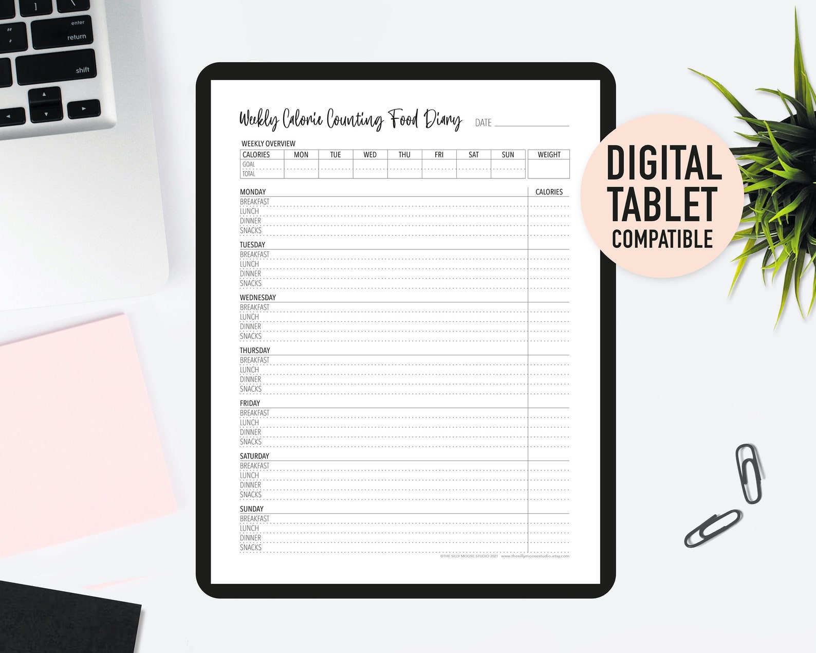 Calorie Counting Food Diary Printable Weekly Weight Loss Journal ...