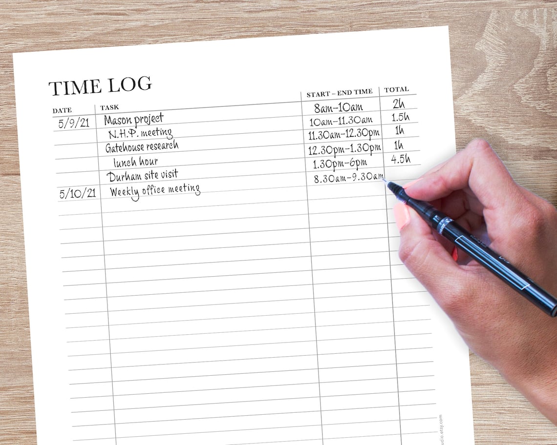 Work Time Log Printable Template – Time Sheet – Time Tracker – Daily ...