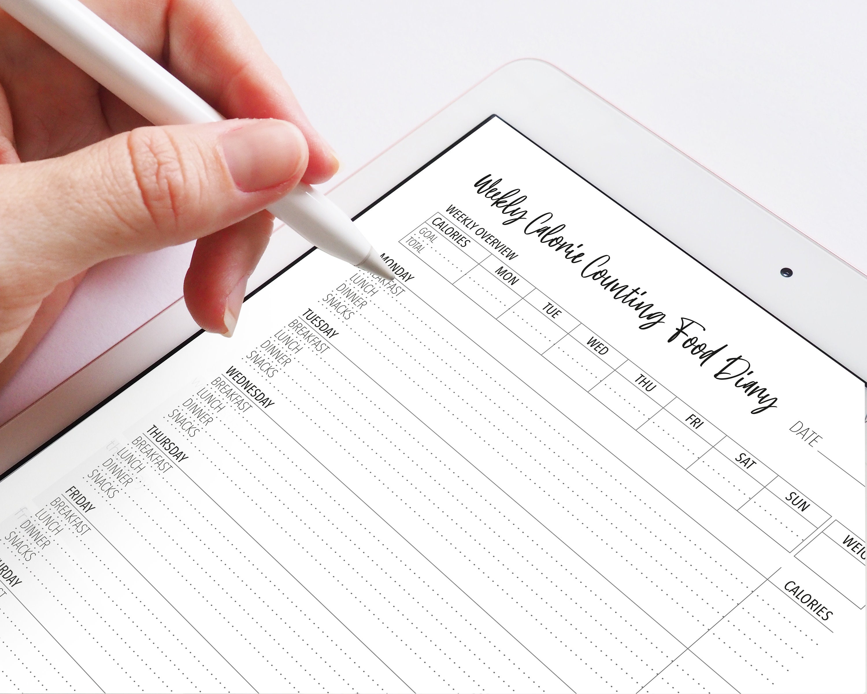 Calorie Counting Food Diary Printable Weekly Weight Loss Journal ...